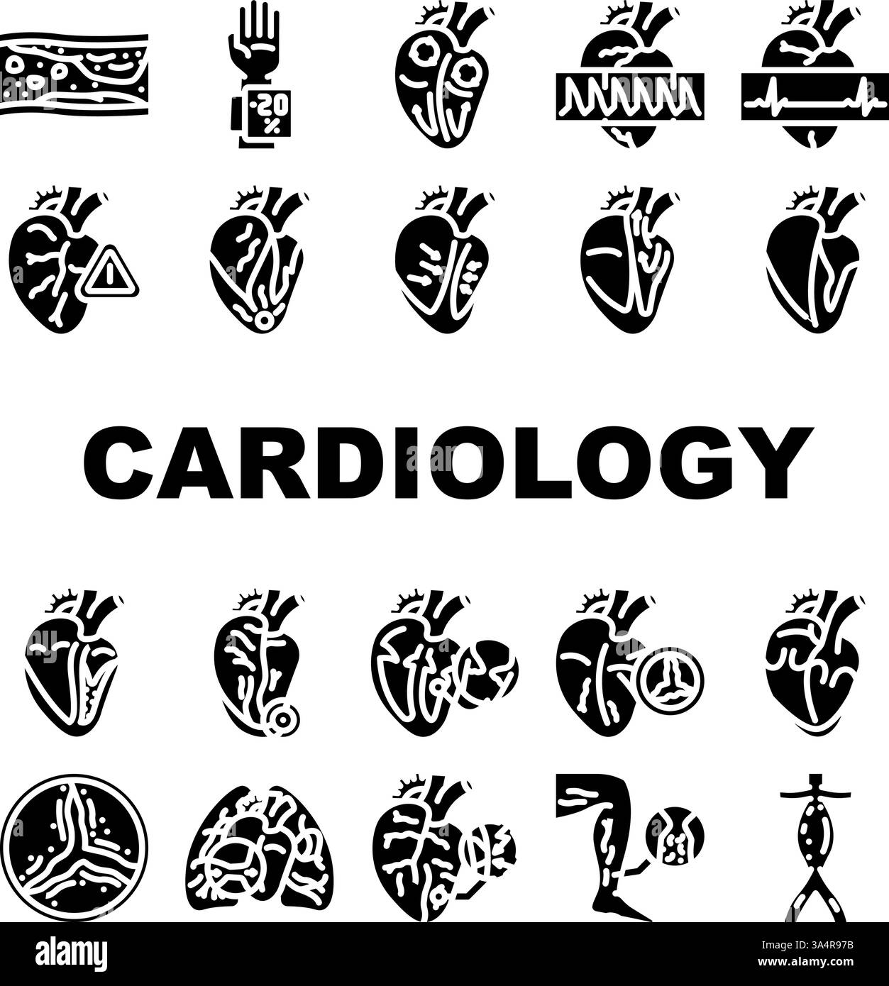 cardiology diseases arrhythmia icons set vector Stock Vector Image ...