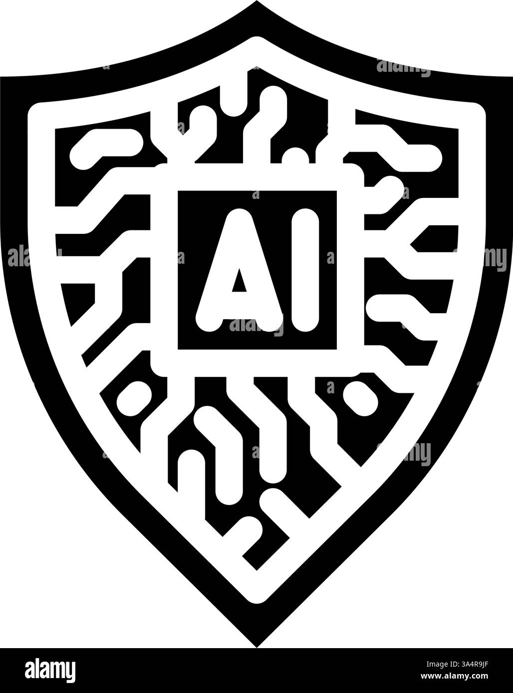security shield with ai deep learning glyph icon vector illustration ...