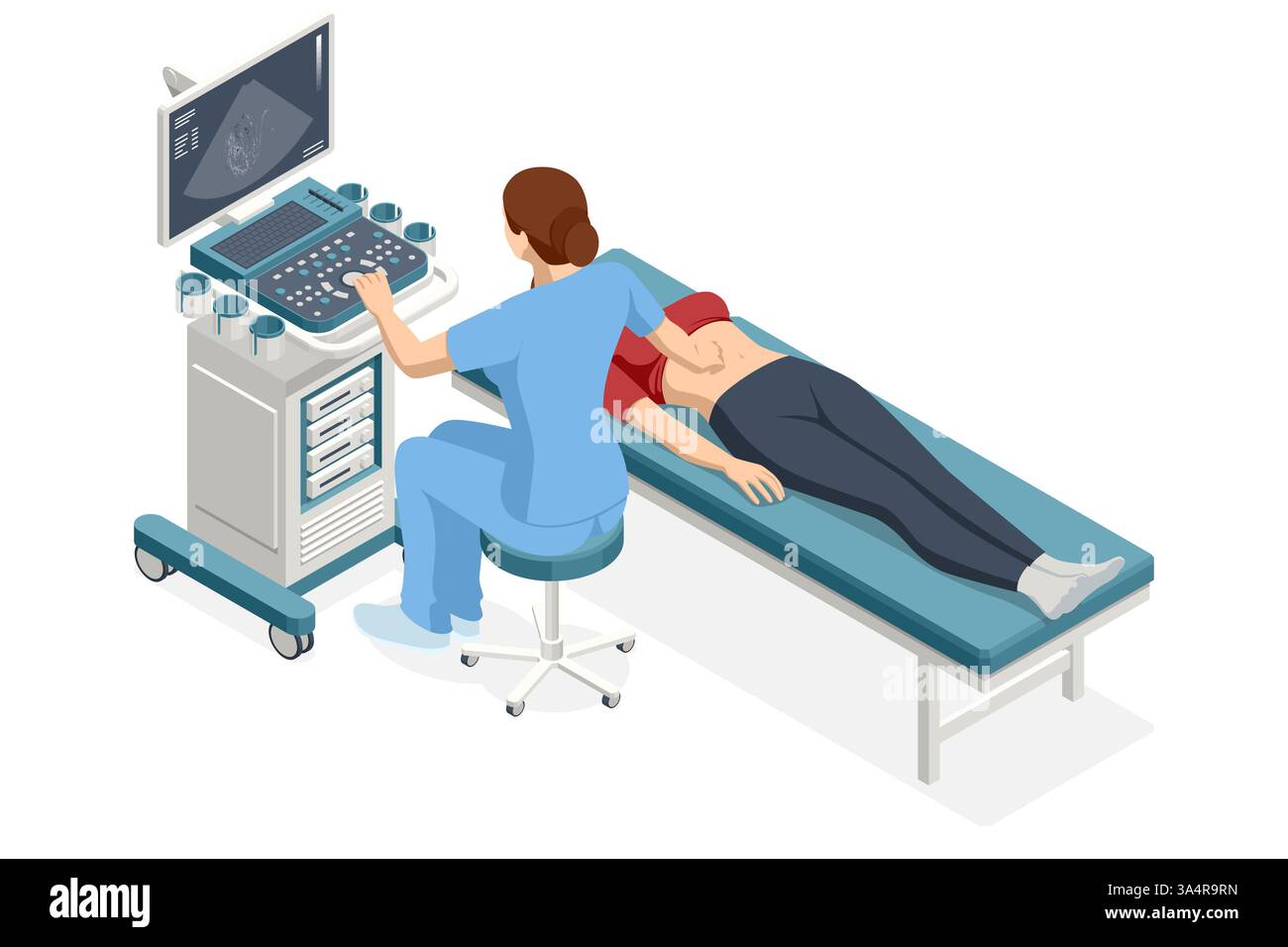 Isometric Ultrasound Examination. A nurse is performing an ultrasound ...