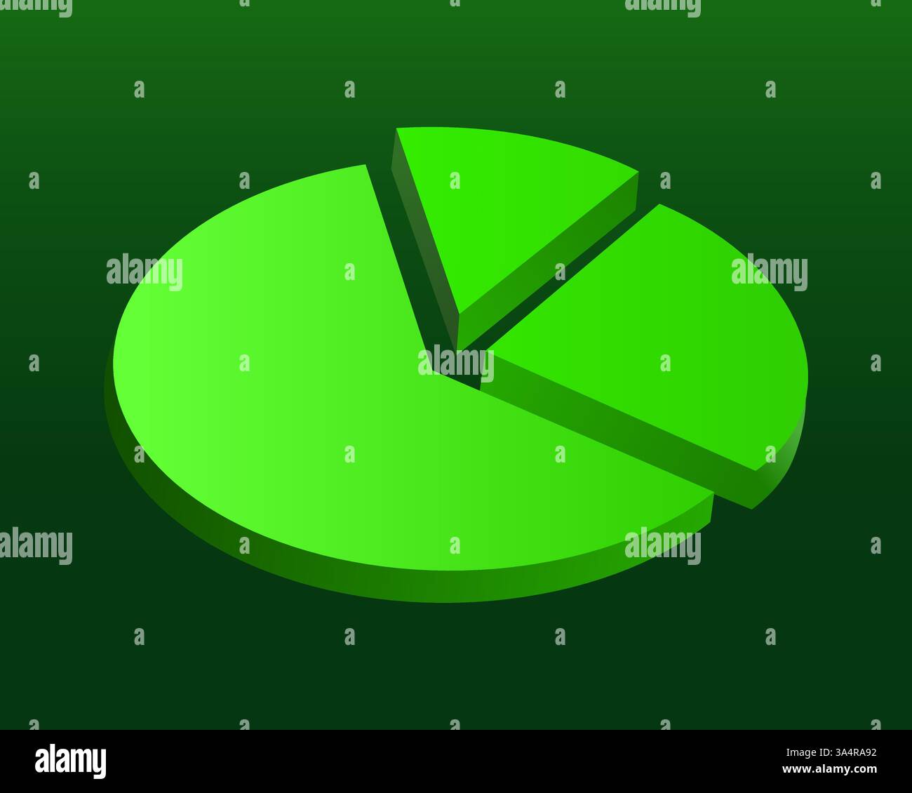 3D pie chart. A green segmented diagram with an extracted slice on a ...