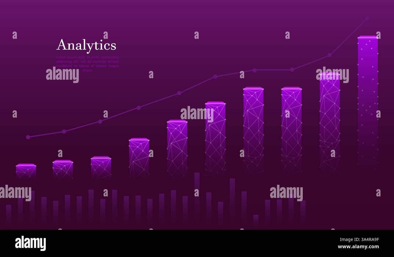 Analytics growth chart. Increasing bar graph polygonal connections data ...