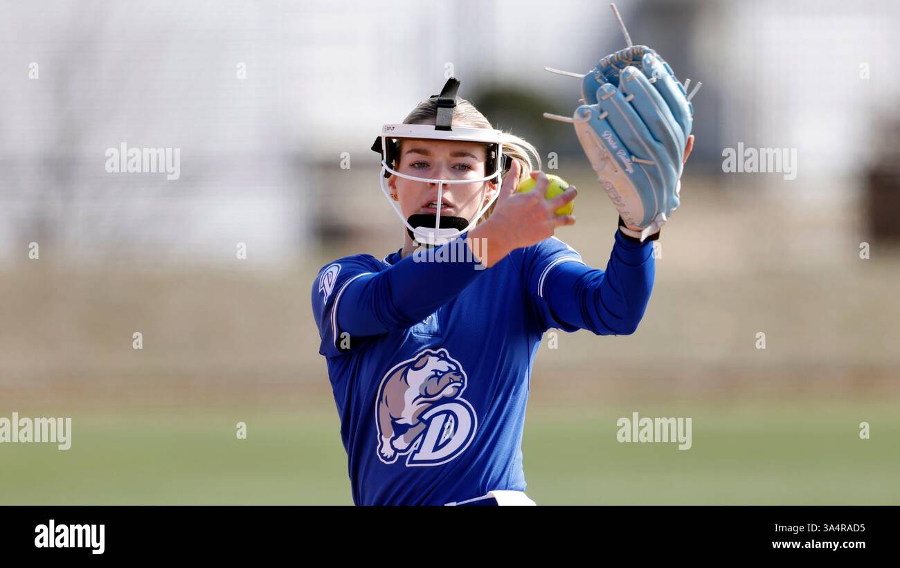 Drake pitcher Paige Bedsworth (22) during an NCAA college softball game ...