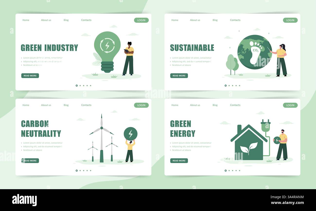 CO2 neutral. Set of Landing page templates. Net zero emissions and ...
