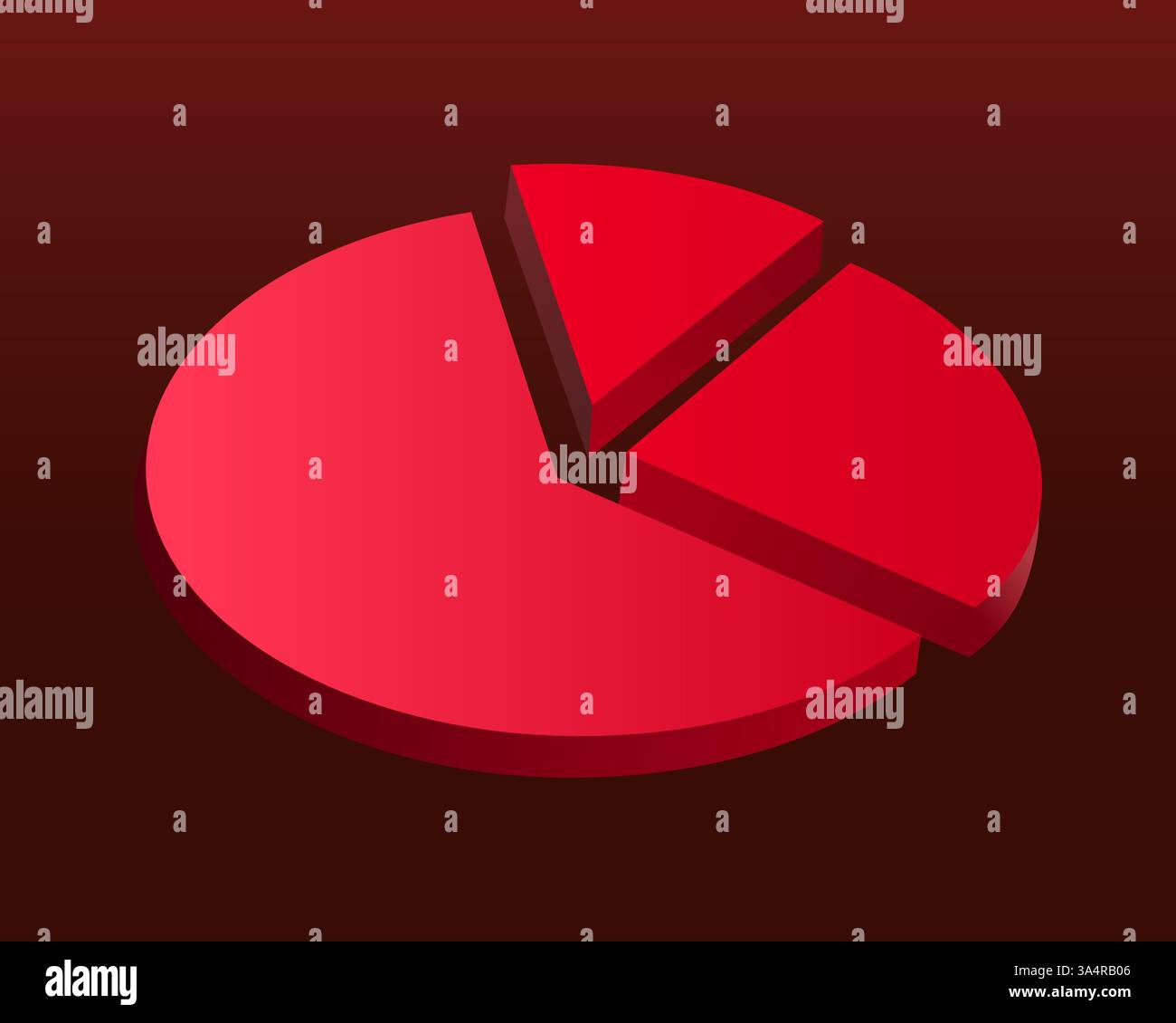3D pie chart. A red segmented diagram with an extracted slice on a dark ...