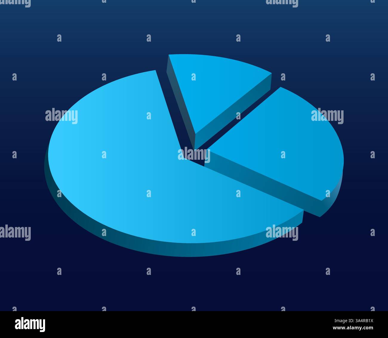 3D pie chart. A blue segmented diagram with an extracted slice on a ...