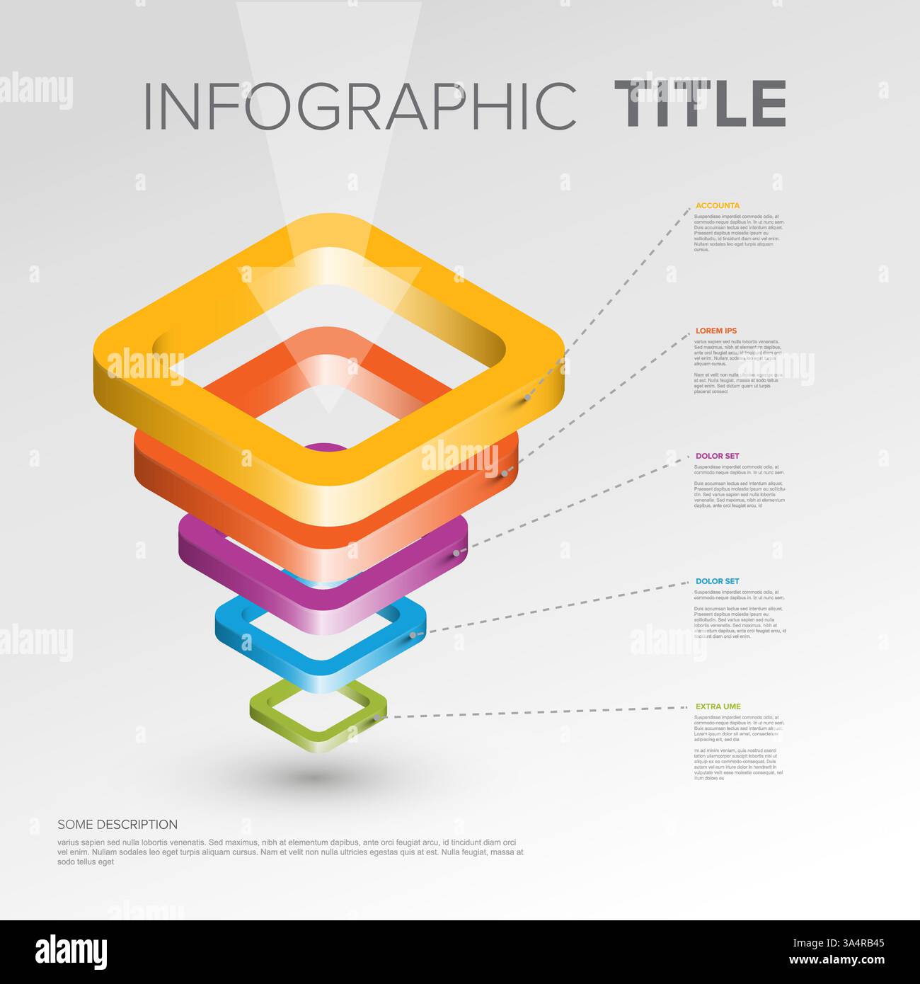 This image features a 3D funnel infographic with layered colorful ...
