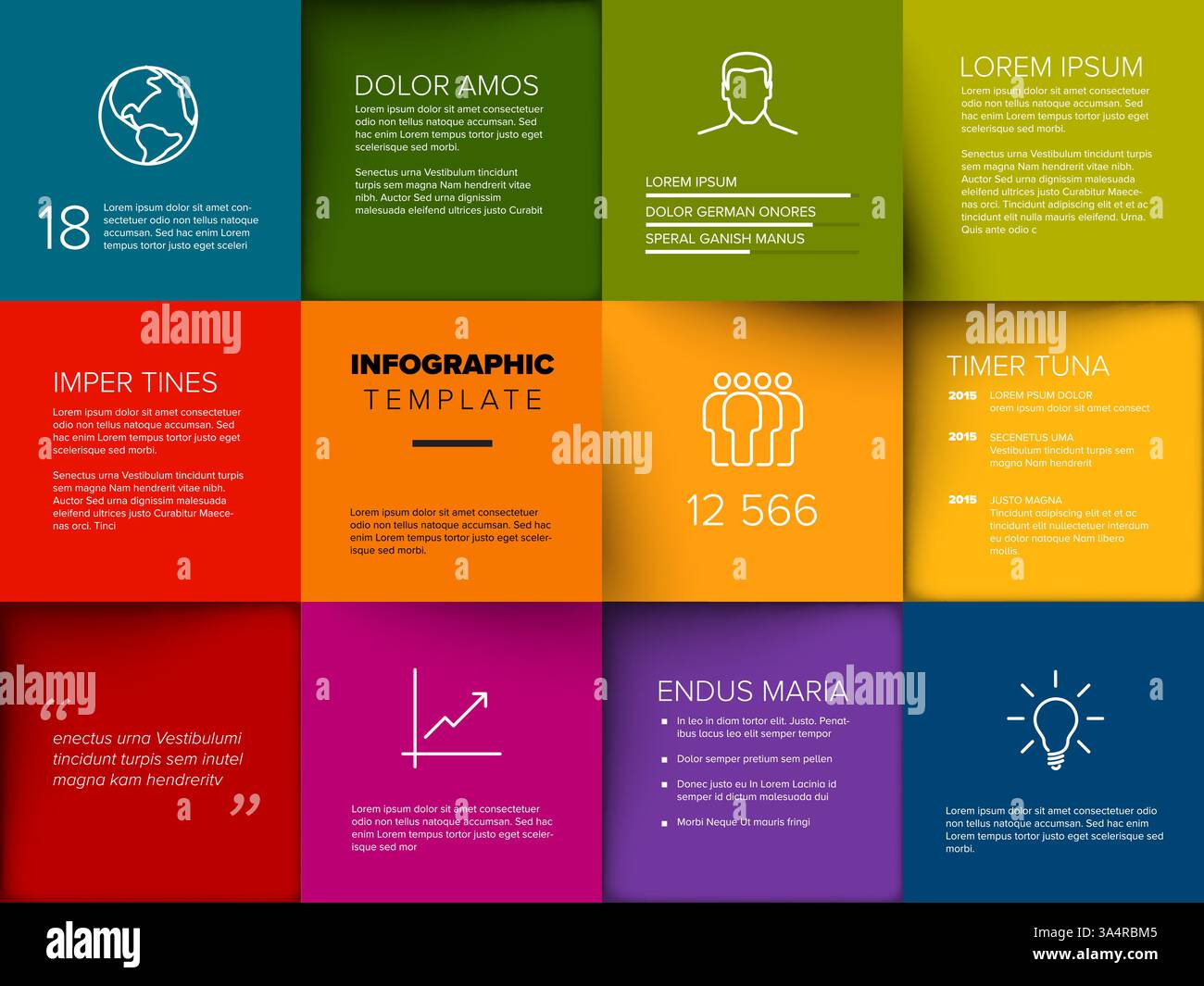 A vibrant infographic template with colorful blocks showcasing graphs ...