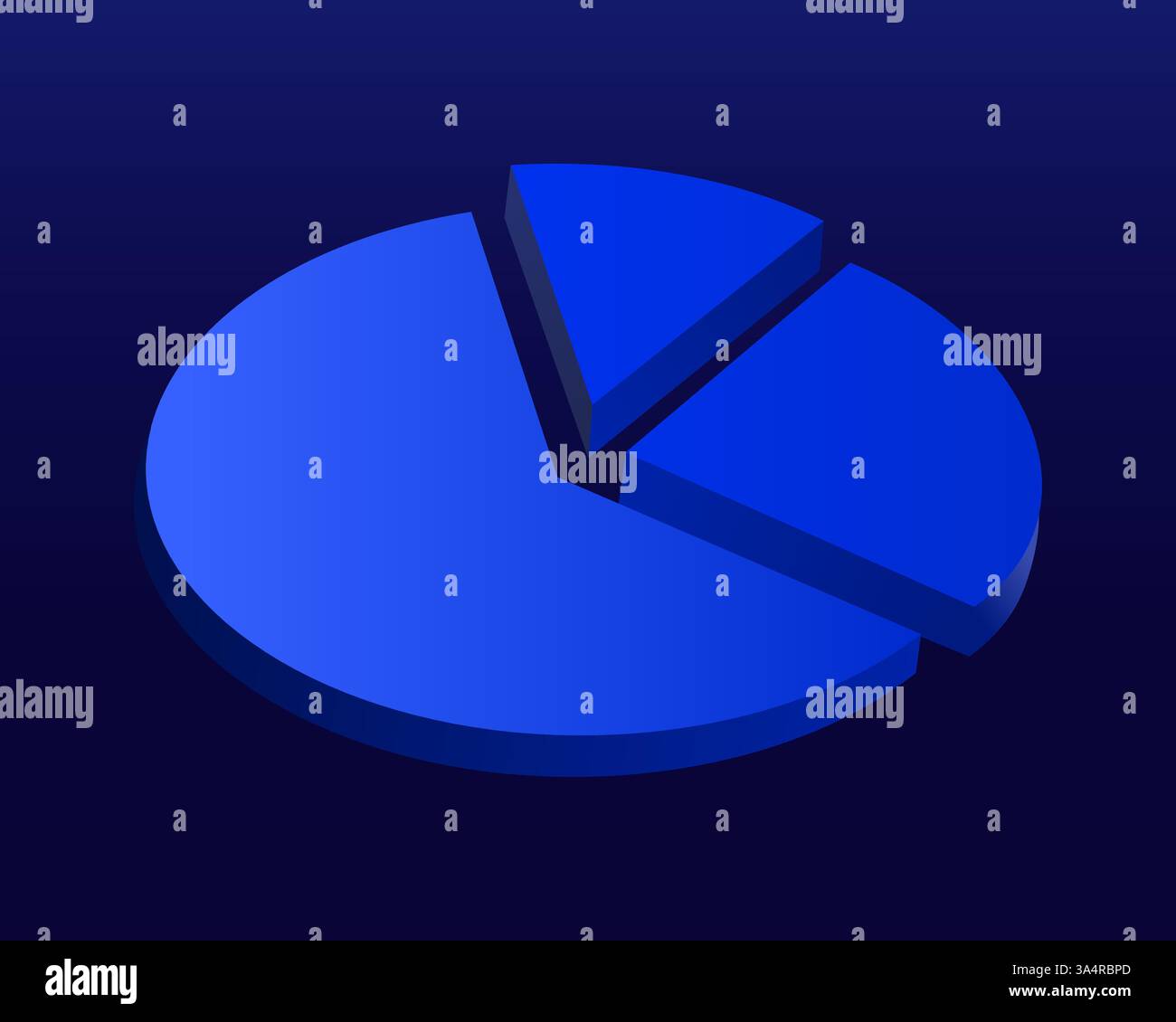 3D pie chart. A blue segmented diagram with an extracted slice on a ...