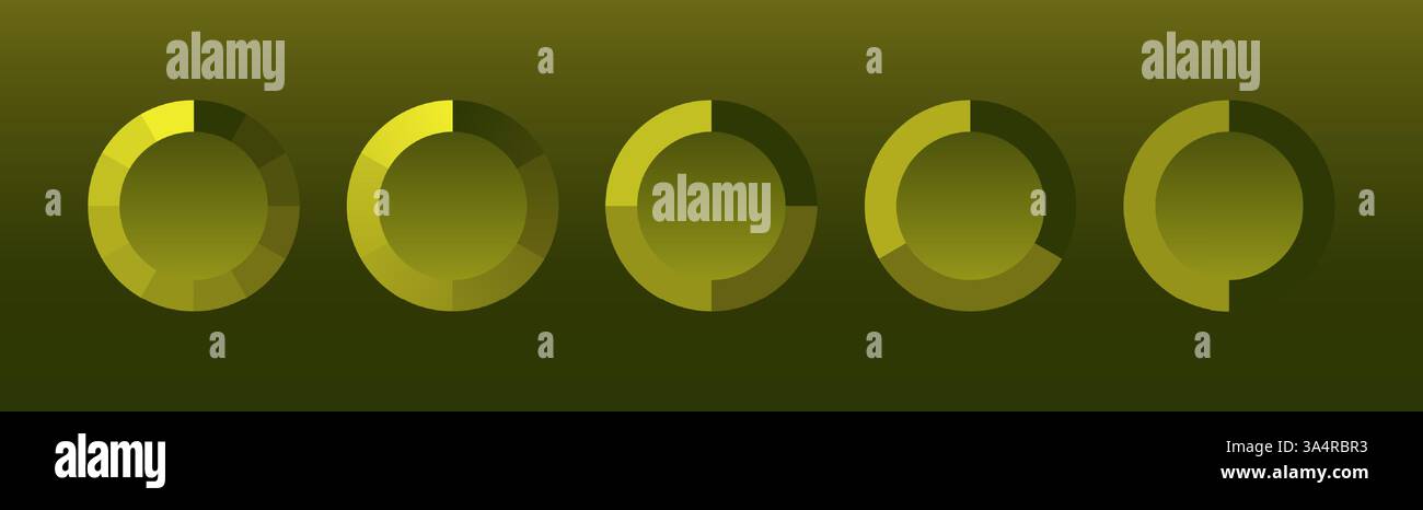 Circular progress charts. A set of orange segmented donut graphs ...
