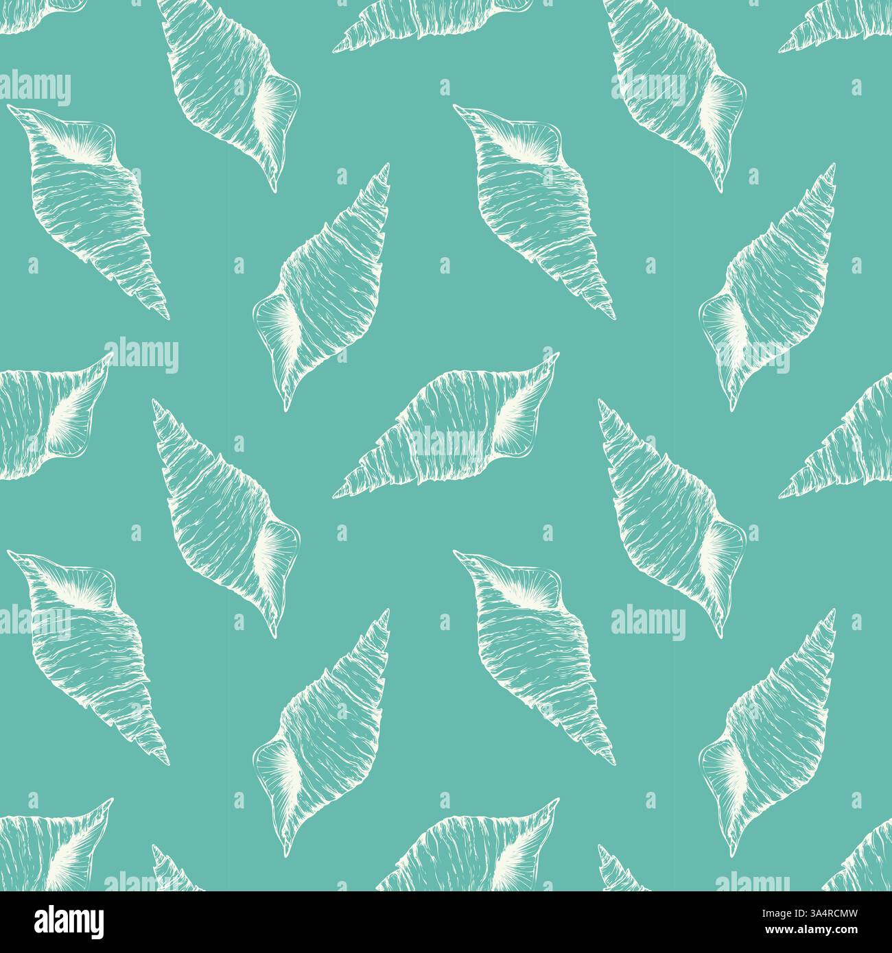 Sea animals seamless pattern. Sea shells white on turquoise blue ...