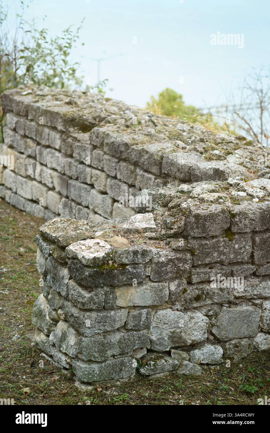 A section of the ancient Roman fortress wall of Sexaginta Prista, with ...