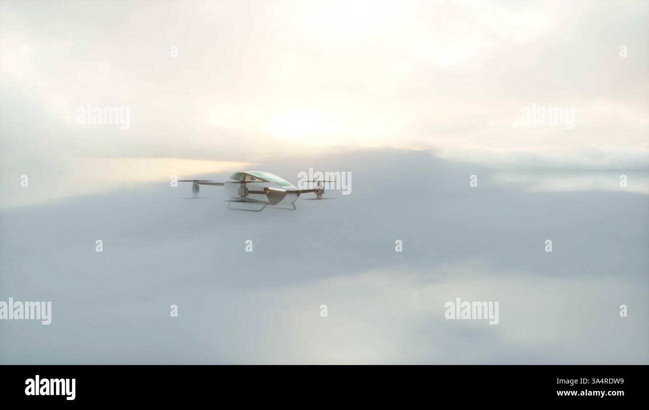 flying copter car, drone with people. future concept. 3d rendering ...