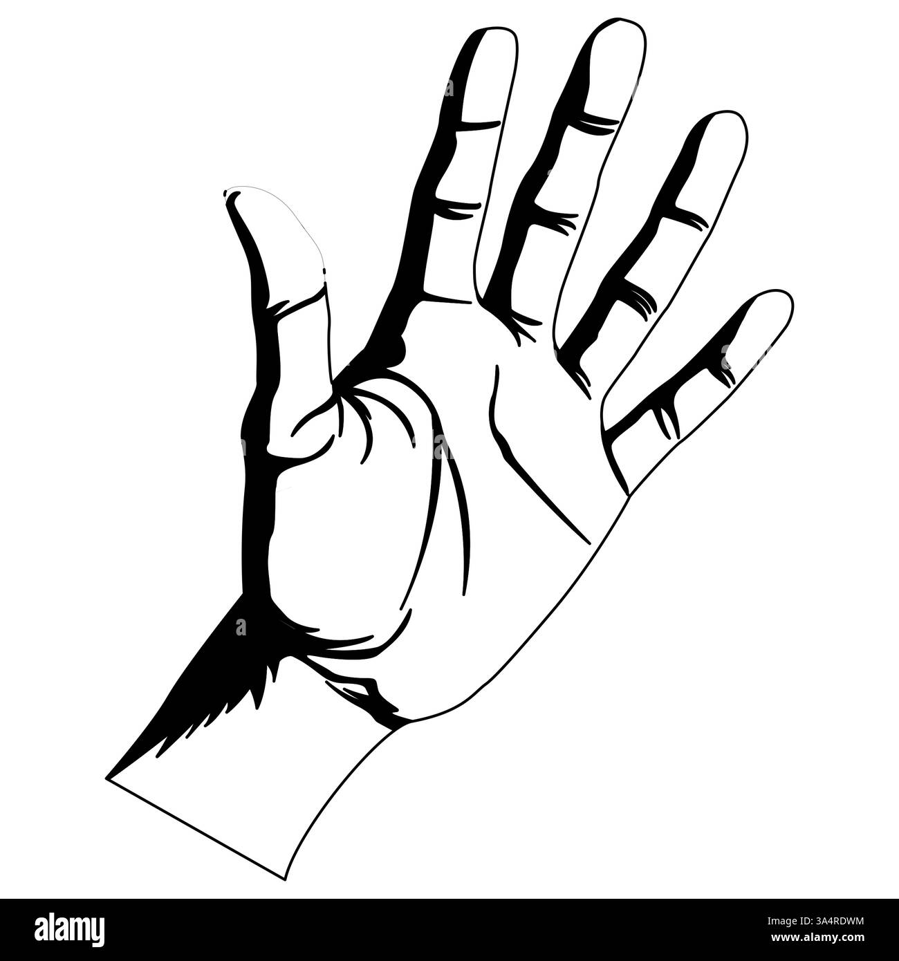 Illustrated open hand. A stylized artistic drawing of a raised palm ...