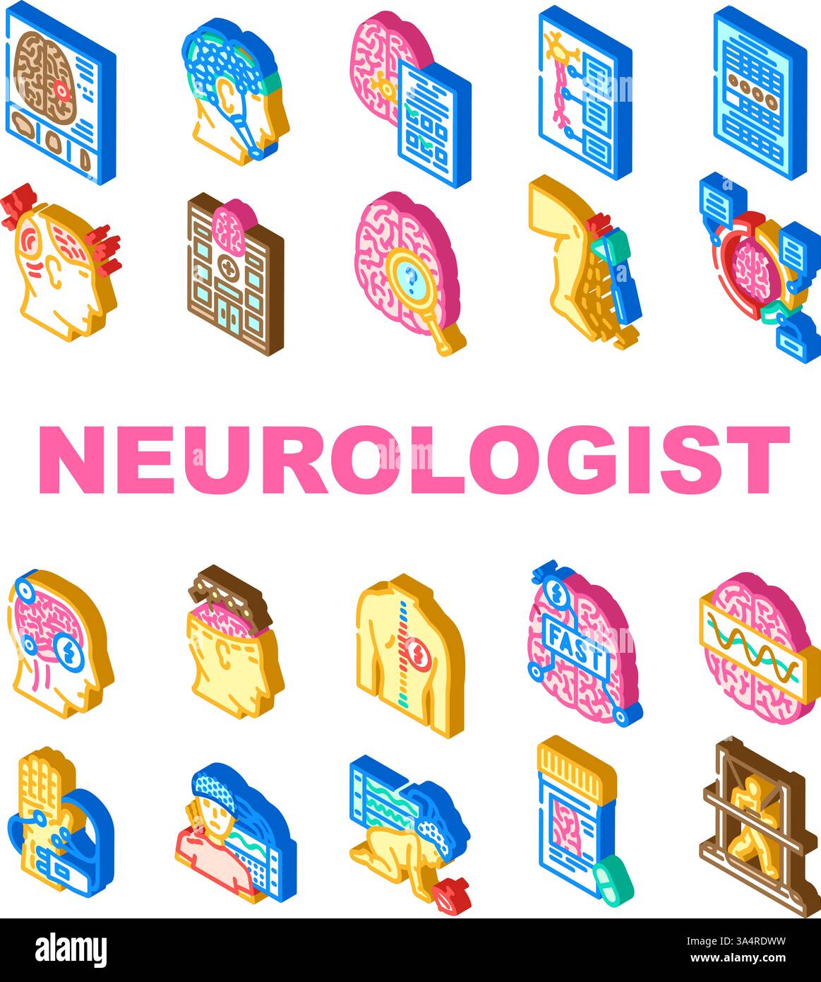 neurologist brain neurons icons set vector Stock Vector Image & Art - Alamy