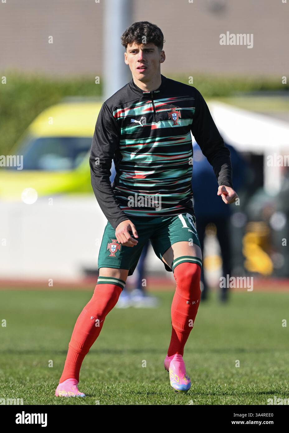 Deeside, UK. 19th Mar, 2025. Gil Martins of Portugal warms up ahead of ...