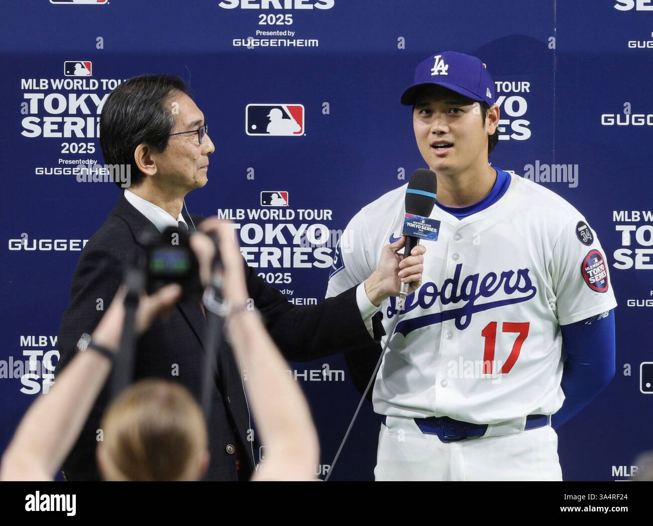 Shohei Otani attends hero interview after the MLB Tokyo Series game ...