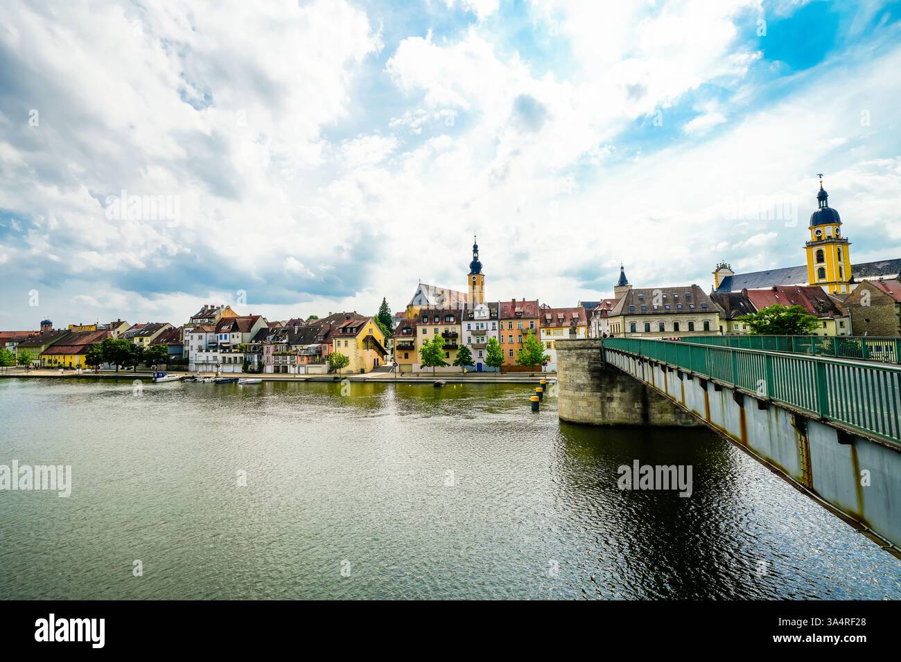 View of the Main and the Old Main Bridge in Kitzingen. Medieval stone ...