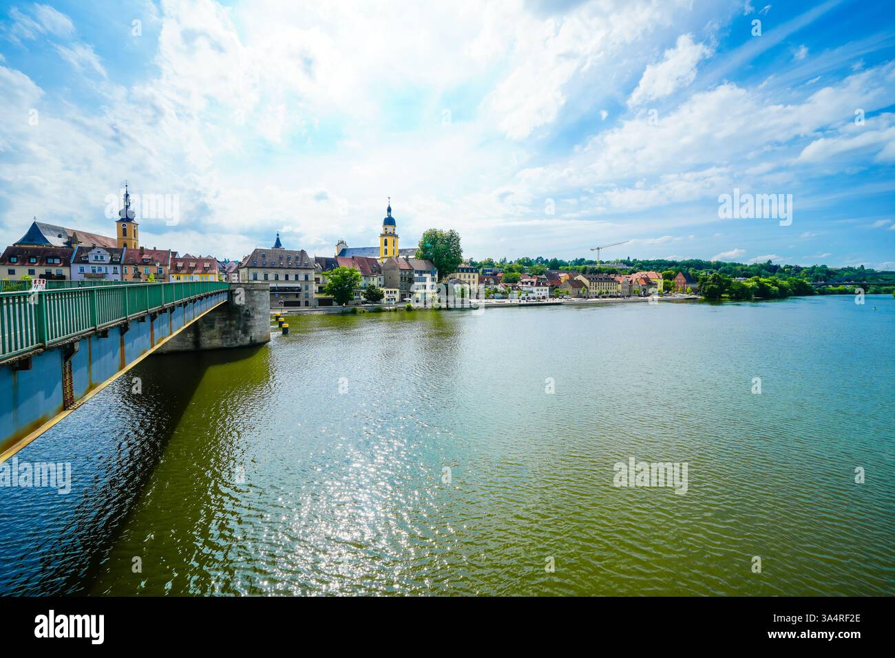View of the Main and the Old Main Bridge in Kitzingen. Medieval stone ...