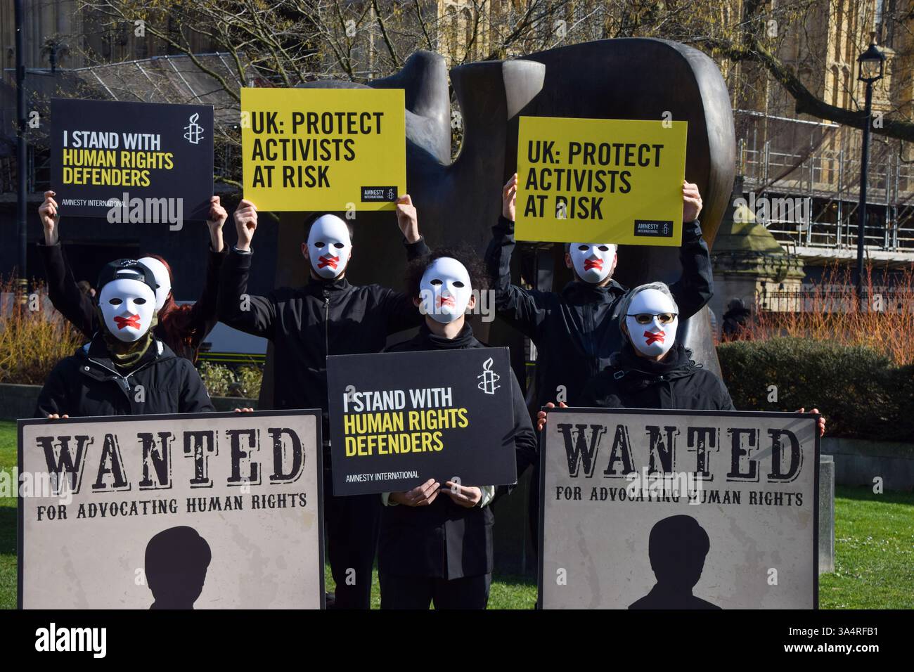 London, UK. 19th March 2025. Campaigners from Amnesty International UK ...