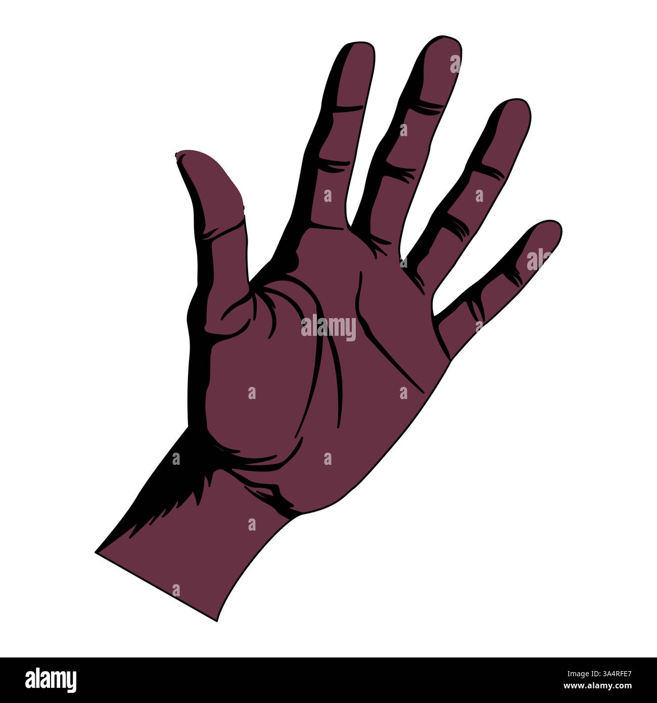 Illustrated open hand. A stylized artistic drawing of a raised palm ...