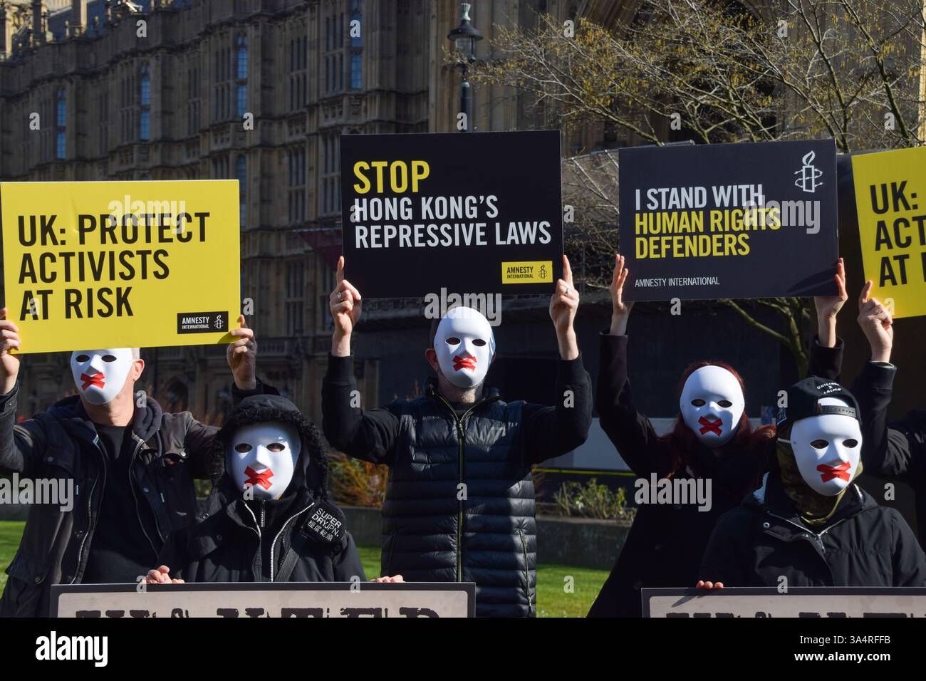 London, UK. 19th March 2025. Campaigners from Amnesty International UK ...