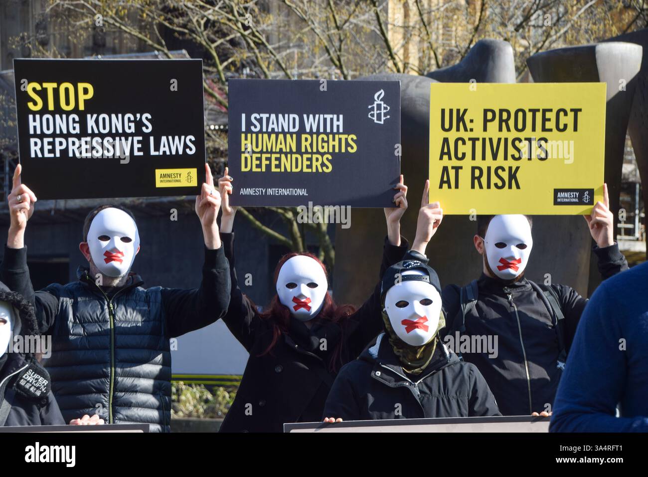 London, UK. 19th March 2025. Campaigners from Amnesty International UK ...