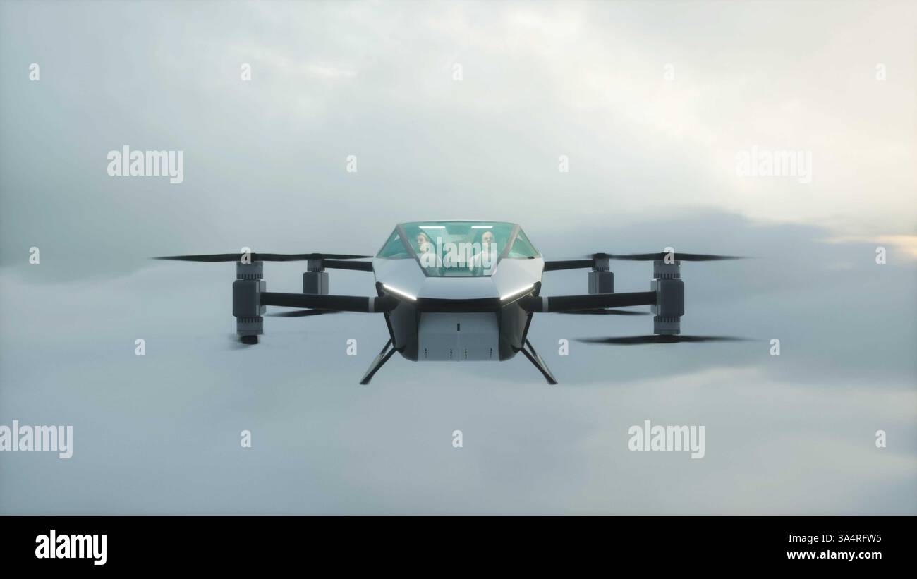flying copter car, drone with people. future concept. 3d rendering ...