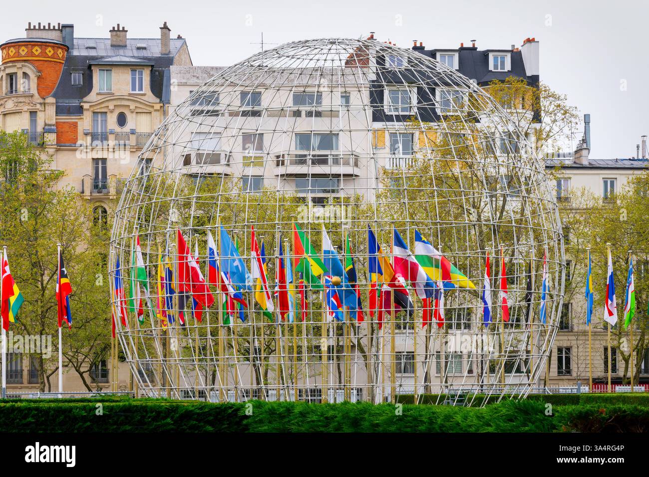 The Symbolic Globe and the flags of all nations, modern monument in the ...