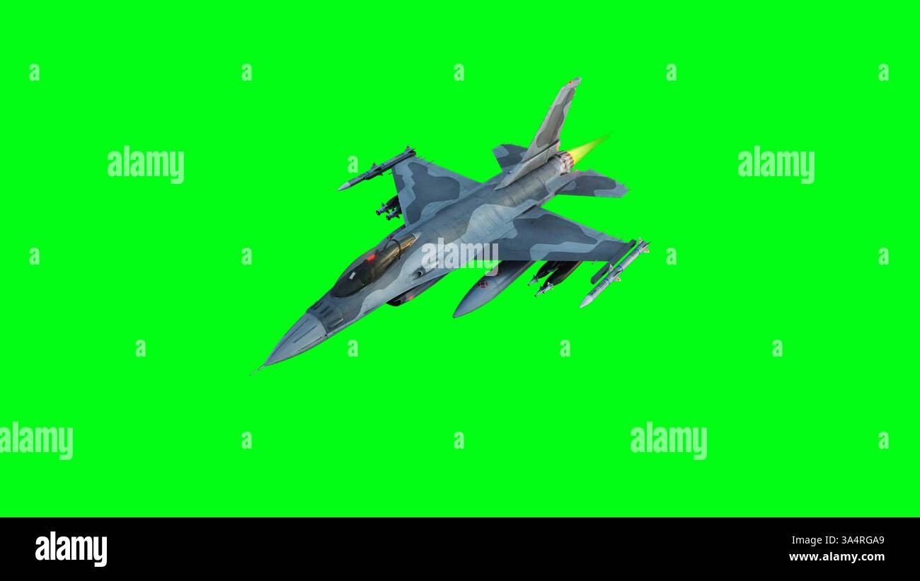 Military fighter jet F-16. green screen isolate. 3d rendering Stock ...