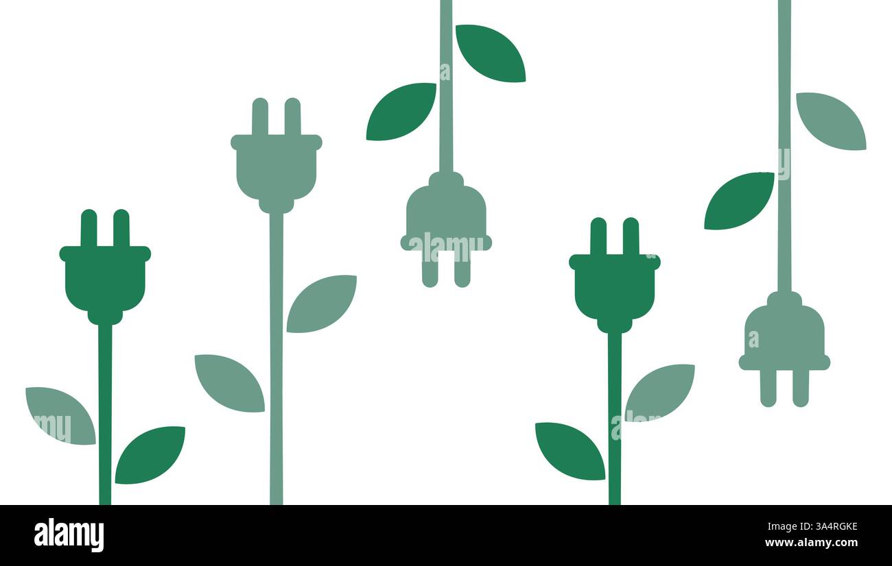 Eco-friendly energy concept with plant-like plugs. Green energy ...