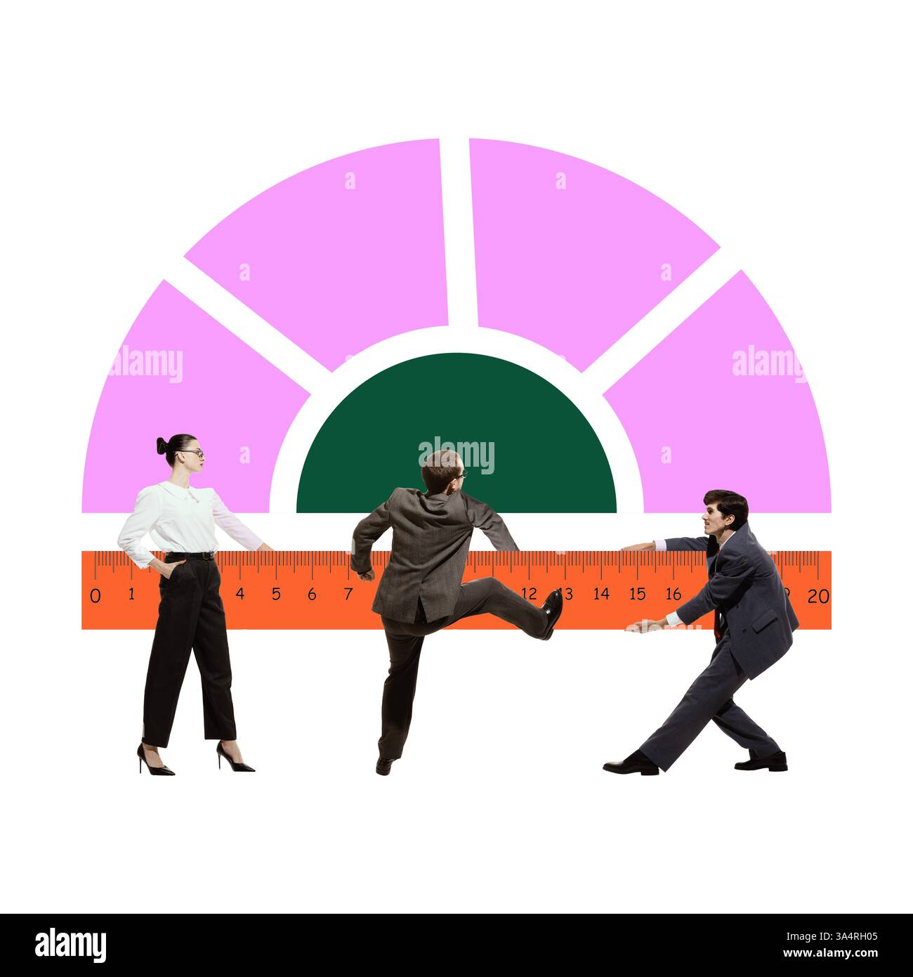 Business team working on performance metrics, guiding strategic ...