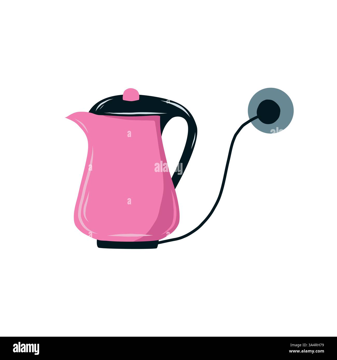 Pink electric kettle with cord, plug and socket, isolated on white ...