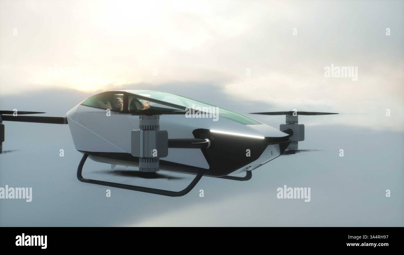 flying copter car, drone with people. future concept. 3d rendering ...