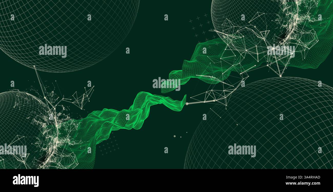 Science fiction background. Abstract image of wireframe wave and sphere ...