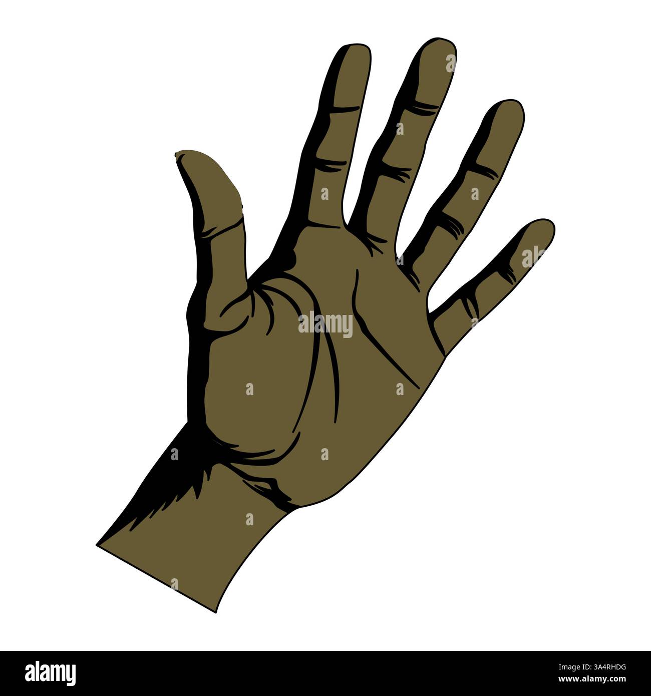 Illustrated open hand. A stylized artistic drawing of a raised palm ...
