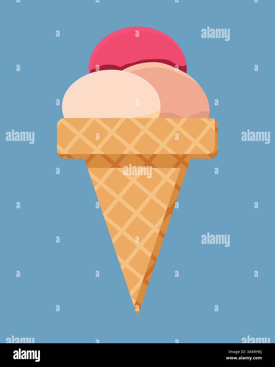 Strawberry ice cream horn - stylish vector illustration Stock Vector ...