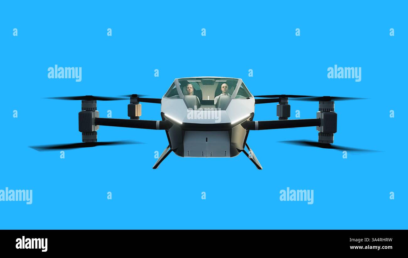 flying copter car, drone. future concept. Green screen isolate. 3d ...