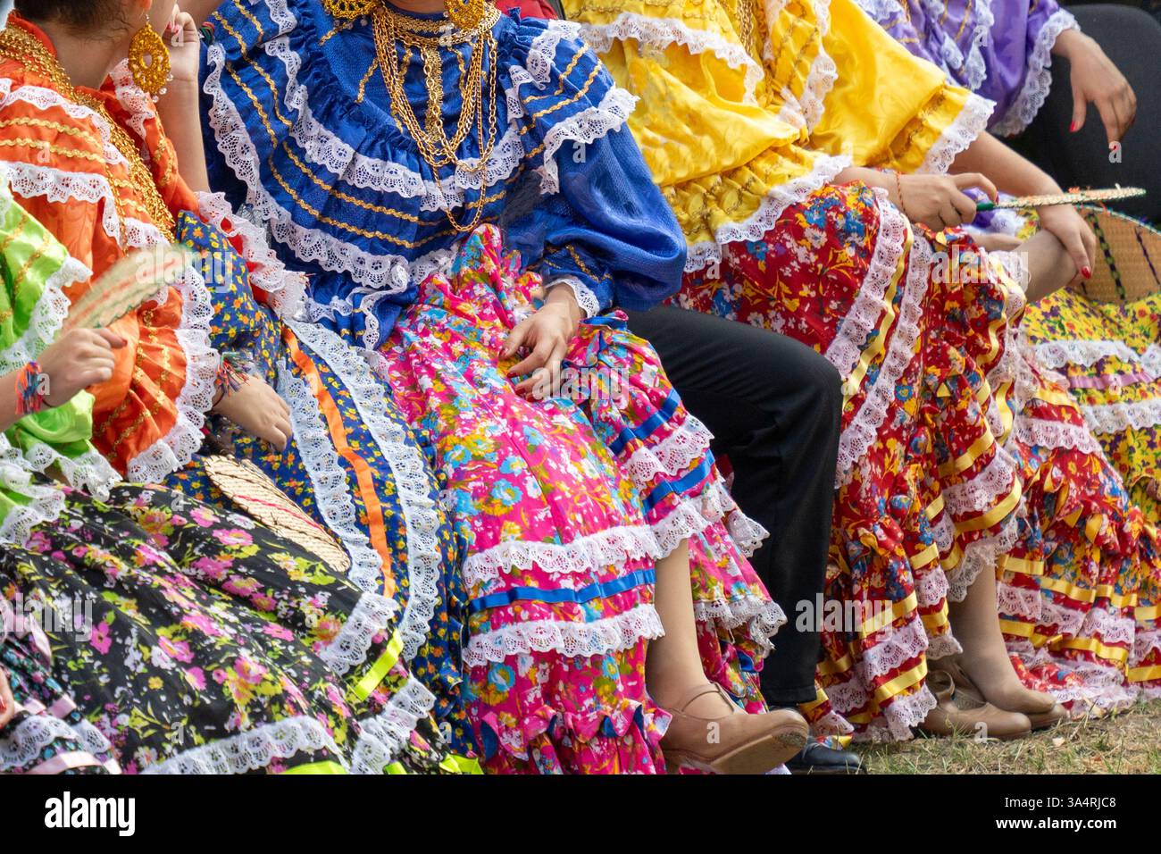 Colorful clothes of traditional Mexican folklore dancers in motion ...