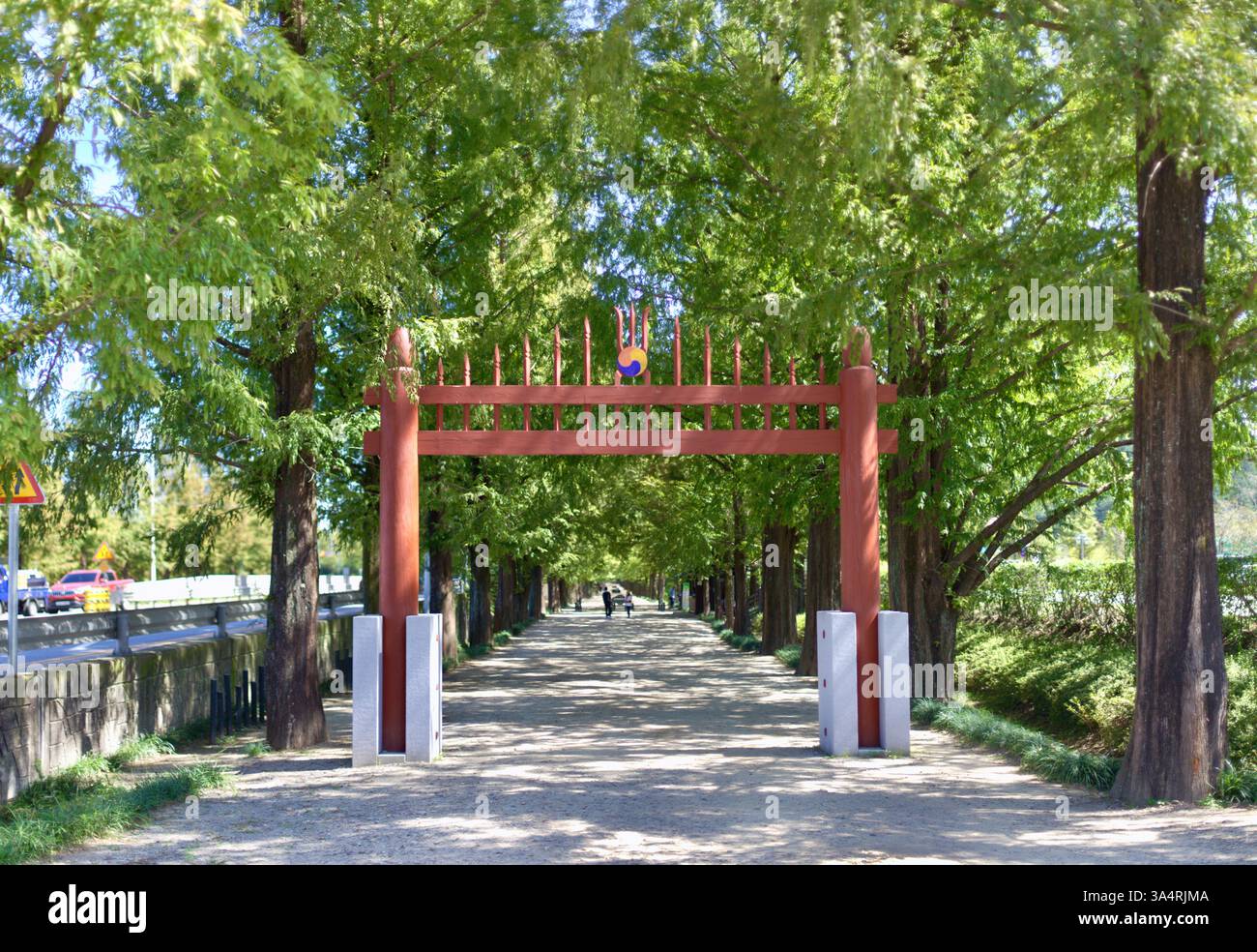 Damyang County, South Korea - September 23, 2020: A red hongsalmun gate ...