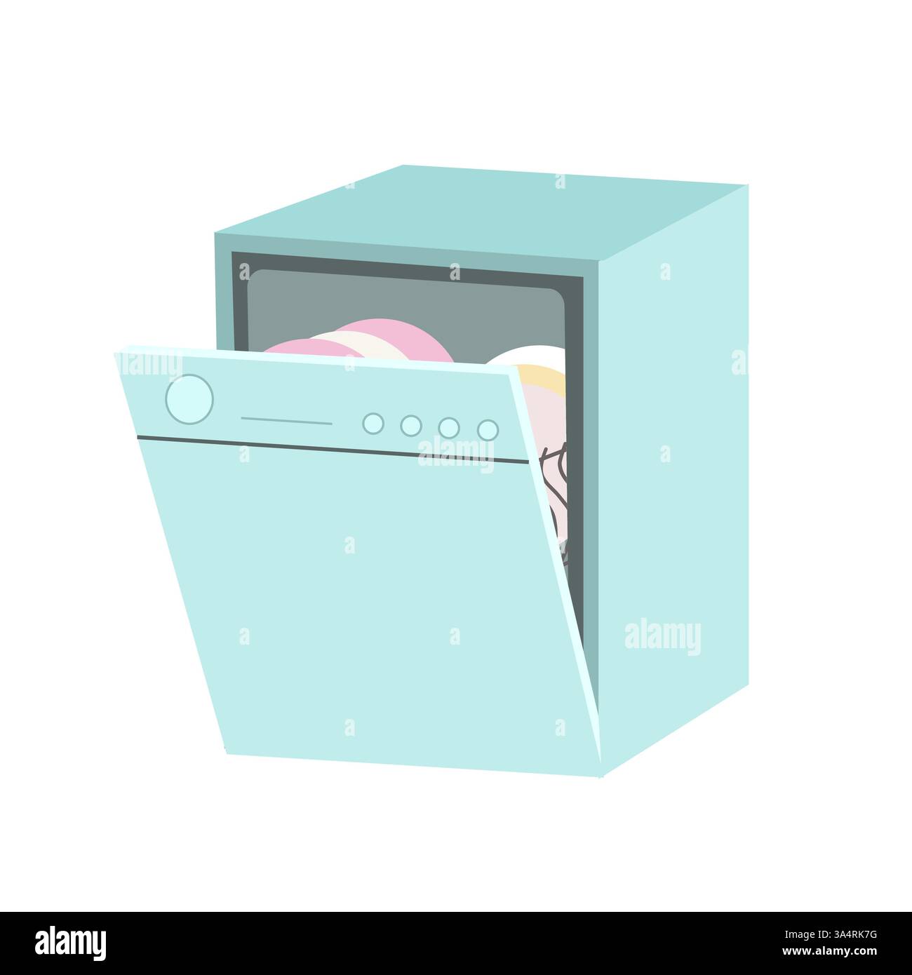 Opened Dishwasher machine with plates in it, isolated on white ...