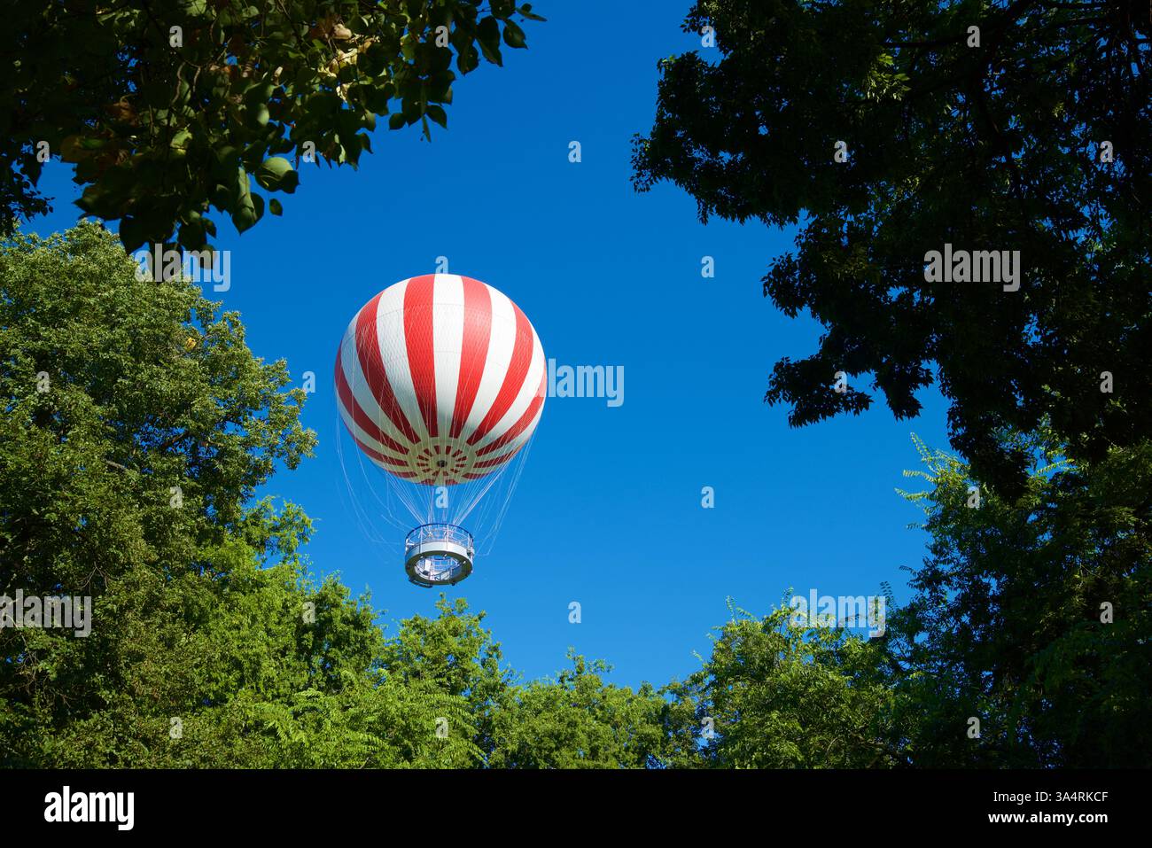 Sightseeing balloon through the trees in Varosliget Park in Budapest ...