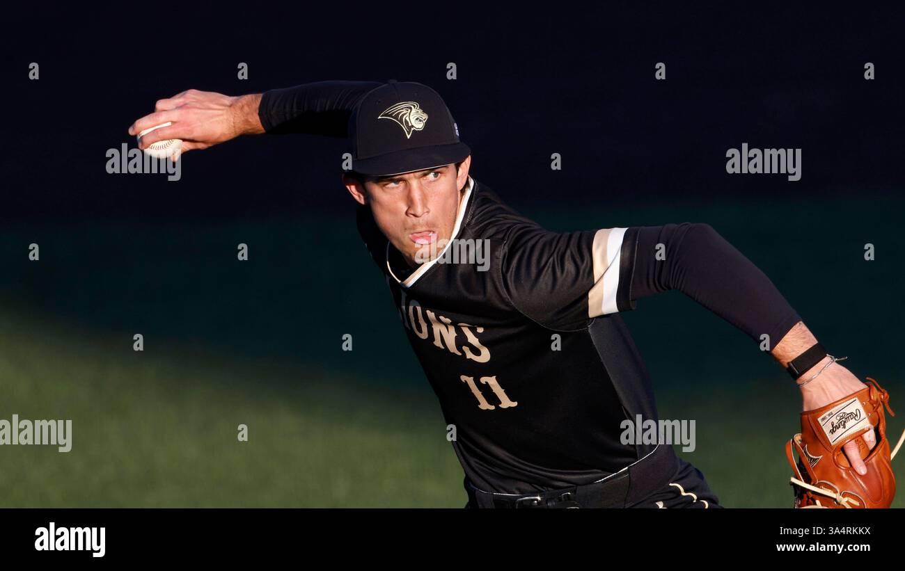 Lindenwood pitcher Easton Rakers (11) during an NCAA college baseball ...
