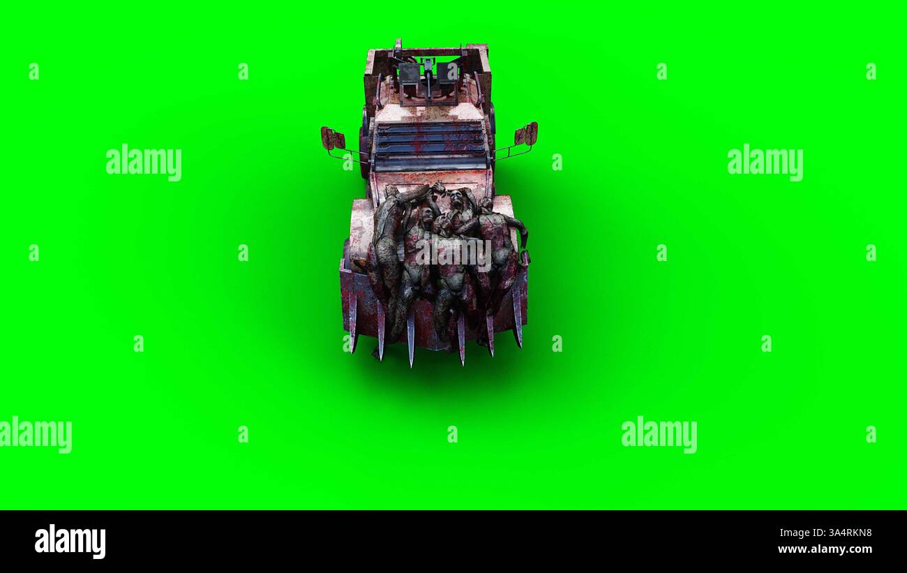 zombie car drives and hits zombies. Apocalyptic concept. Green screen ...