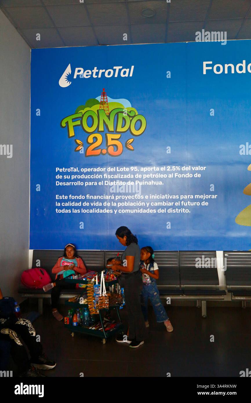 Mural inside airport explaining that 2.5% of PetroTal's production from ...