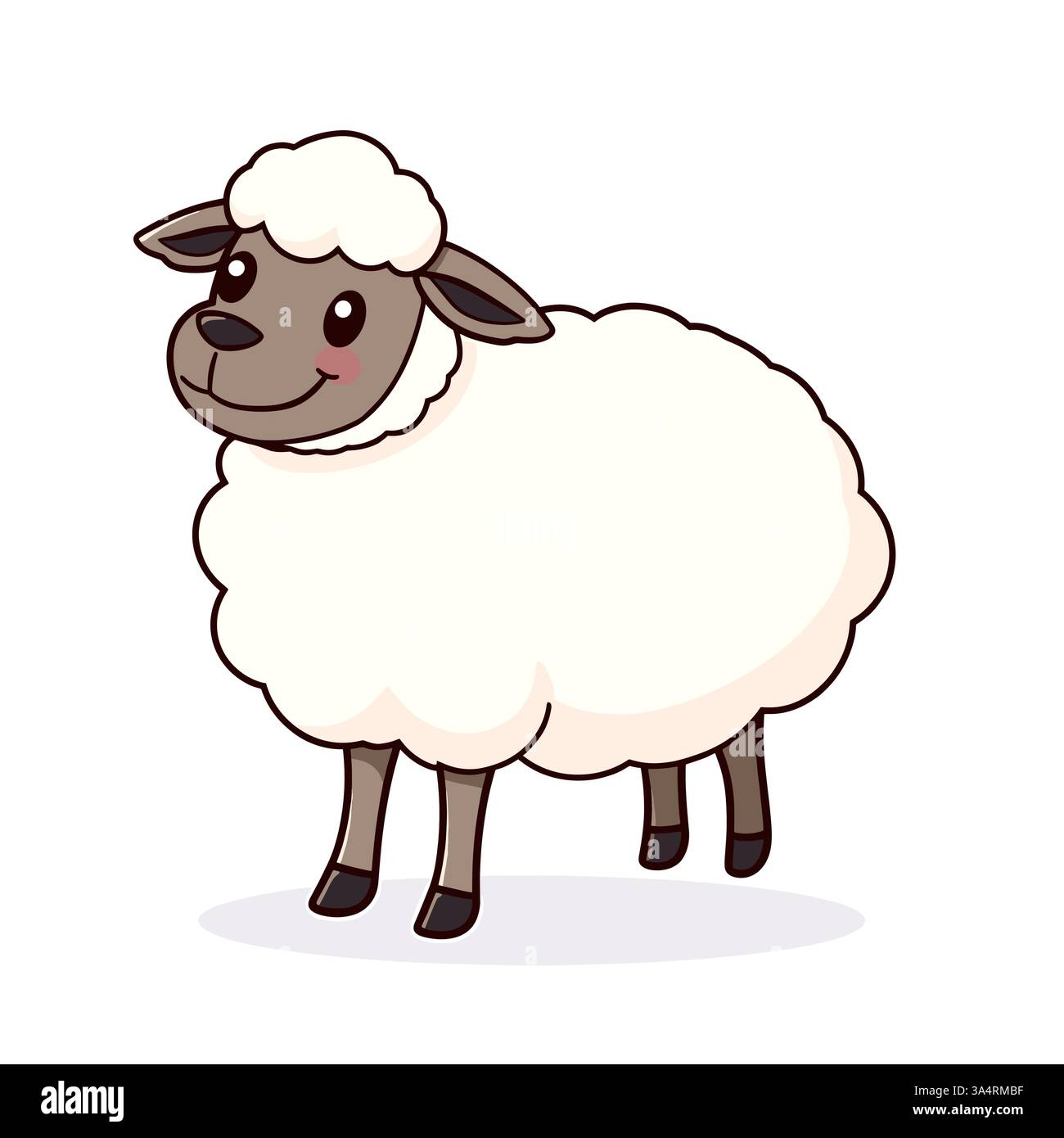 This cute sheep illustration features a side profile with a fluffy ...