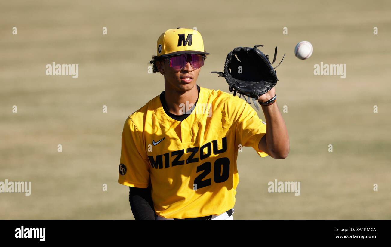 Missouri infielder Trey Lawrence (20) during an NCAA college baseball ...