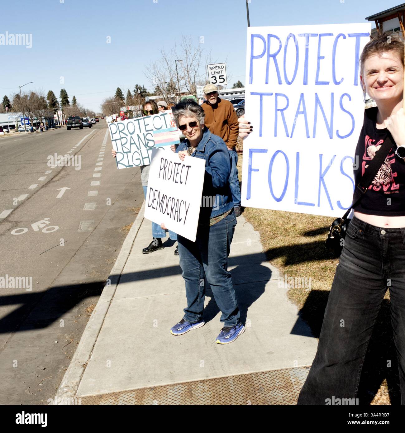 Protecting trans rights activists 2025 demonstration at a Tesla ...