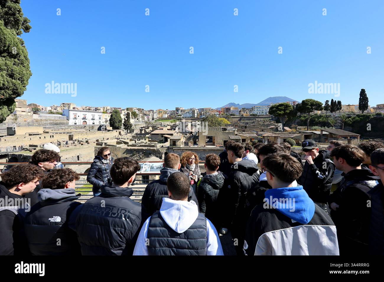 Ercolano, Italy, 19 March 2025. A group of tourists on the viewpoint of ...