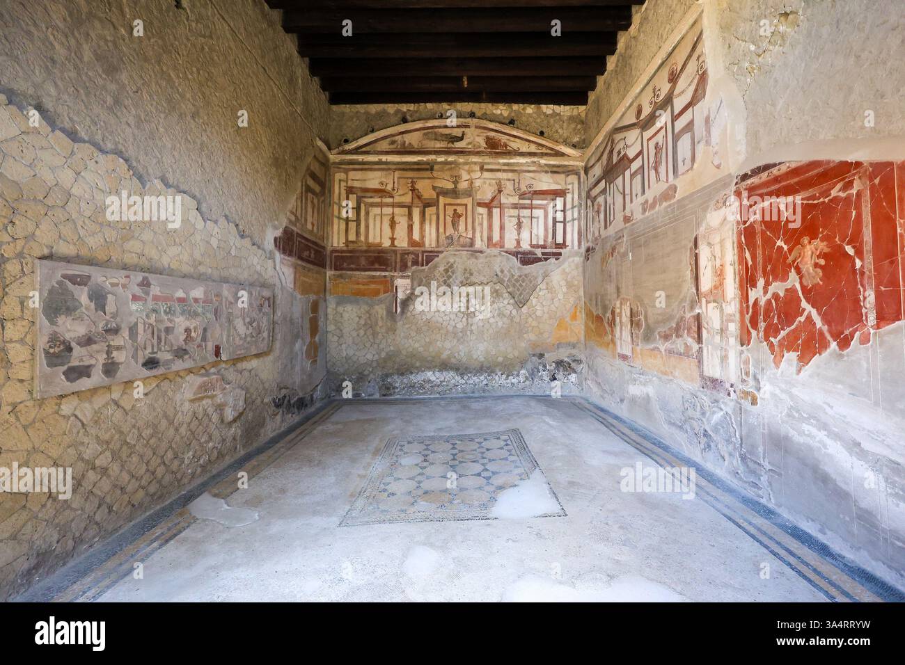 Ercolano, Italy, 19 March 2025. A room with frescoes of one of the new ...