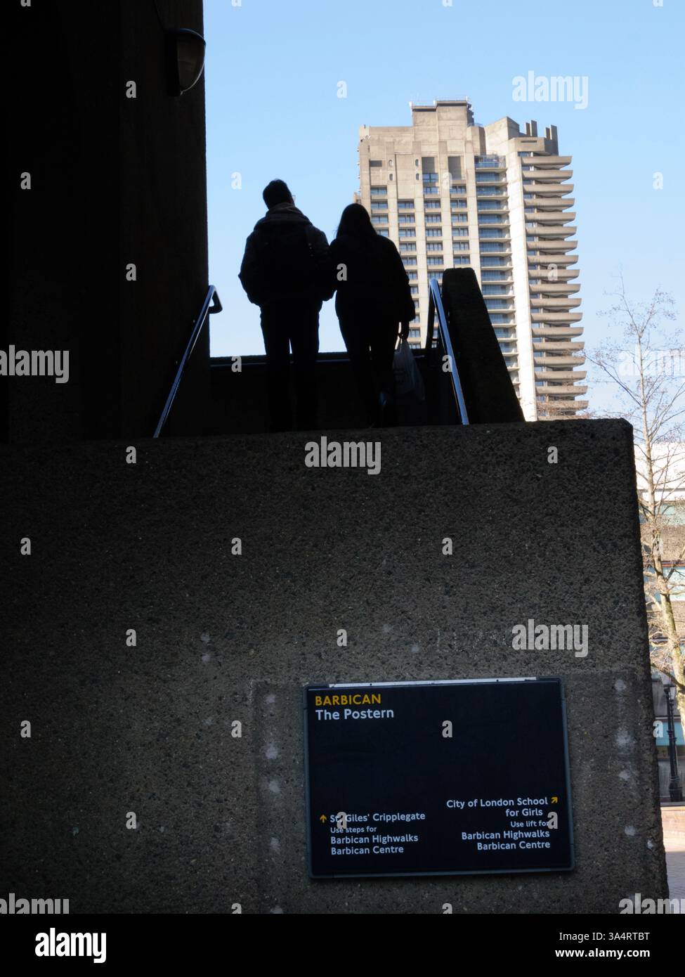 Pedestrians climbing stairway leading to The Postern a residential ...